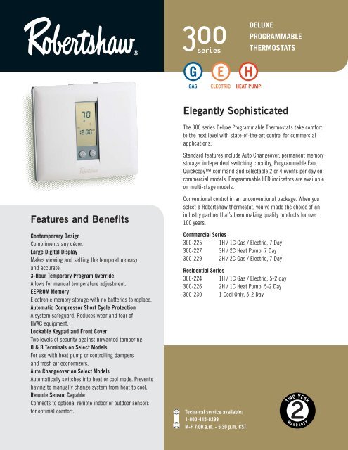 300 Series Non-Programmable - Robertshaw Thermostats