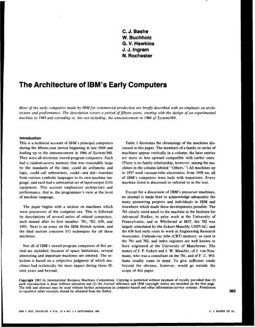 The Architecture of IBM's Early Computers - UC Davis Department of ...