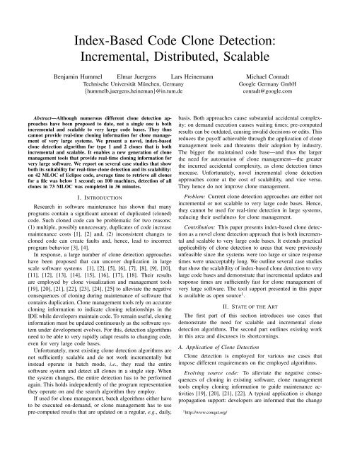 Index Based Code Clone Detection Software And Systems
