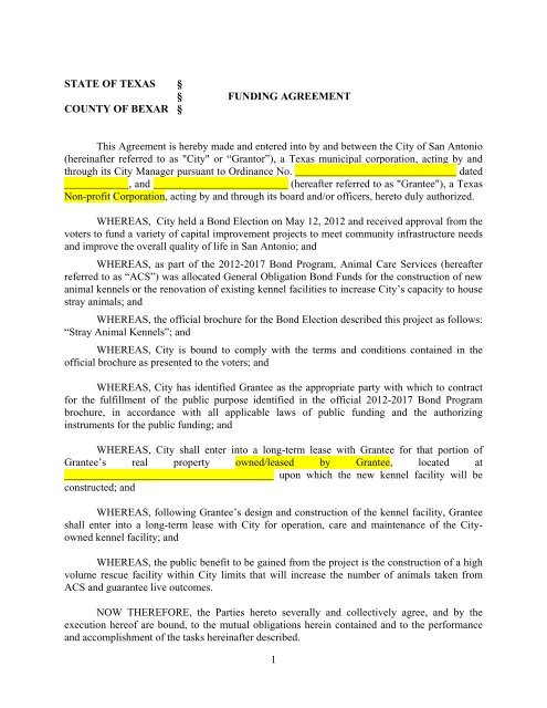 Funding Agreement - The City of San Antonio