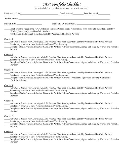 FDC Portfolio Checklist