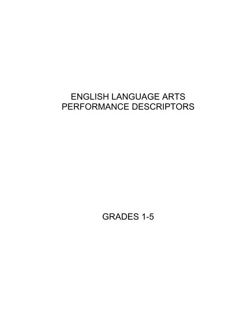 English Language Arts Performance Descriptors Grades 1-5