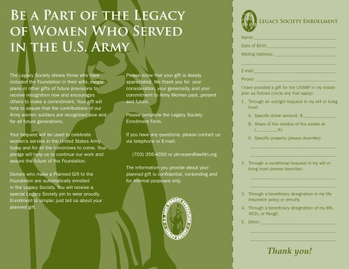 Legacy Society brochure and enrollment form. - Army Women's ...