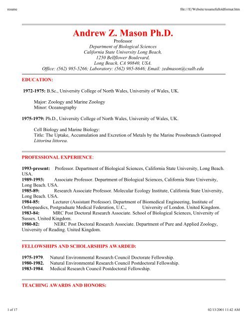 Andrew Z. Mason Ph.D. - College of Natural Sciences and ...