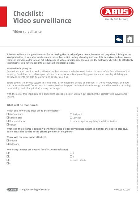 Checklist: Video surveillance - Abus