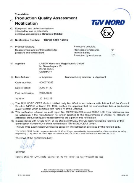 Production Quality Assessment Notification - LABOM