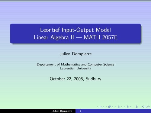 Leontief Input Output Model Computer Science Laurentian