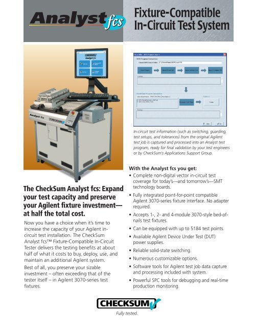 CheckSum Analyst fcs Fixture Compatible In Circuit Test System