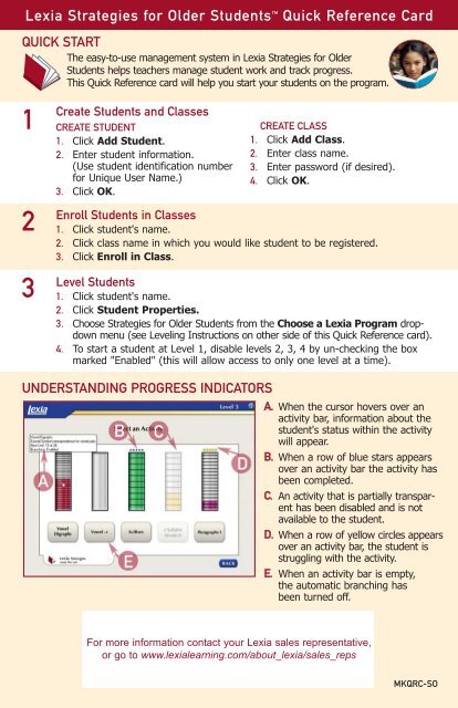 Quick Reference Card - Lexia Learning
