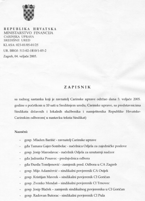 Zapisnik sa sastanka predstavnika Odbora carine SDLSN s ...