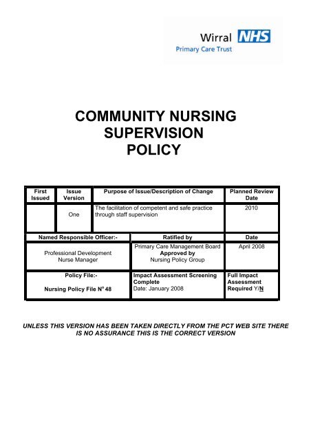 COMMUNITY NURSING SUPERVISION POLICY