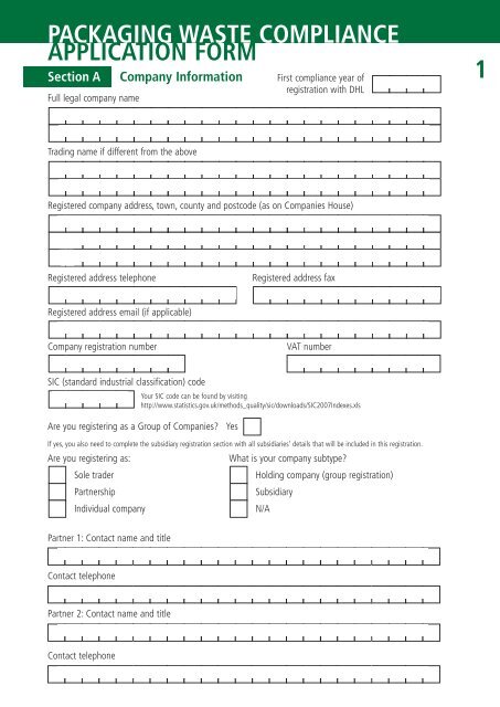 Packaging Compliance Application Form - DHL