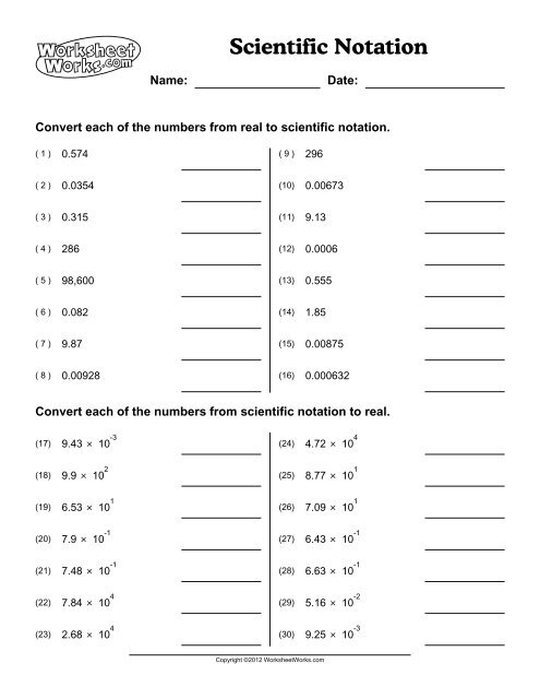 Writing Numbers In Scientific Notation W Answer Key Teacher