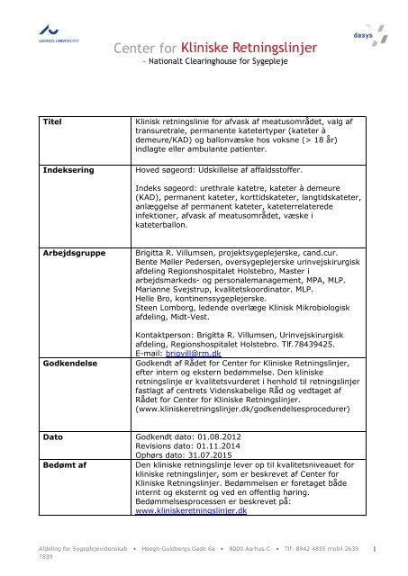 (kateter Ã demeure/KAD) og - Center for Kliniske Retningslinjer