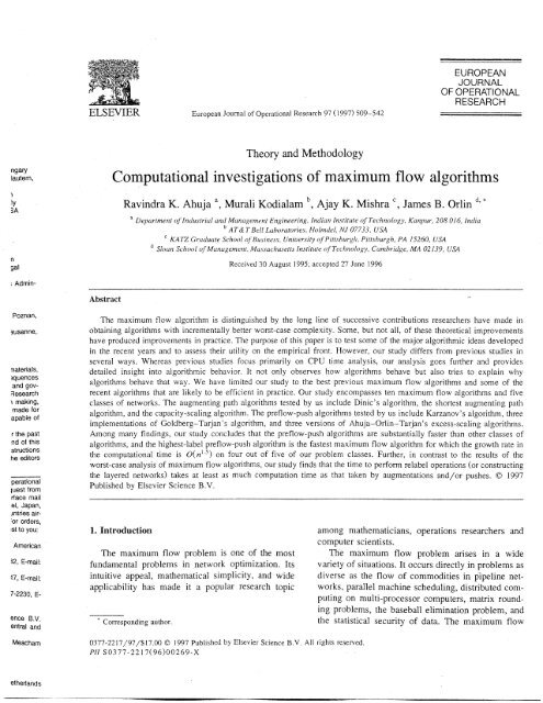 Computational Investigations Of Maximum Flow Algorithms