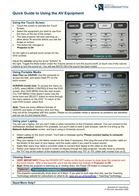 Instructions for using the AV equipment
