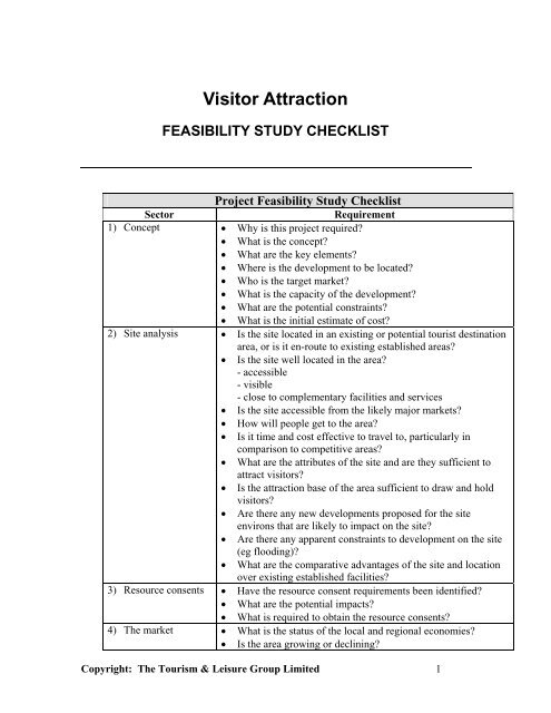 The Feasibility Study Checklist - Tourism and Leisure Group