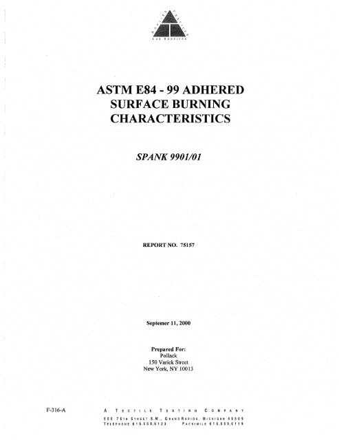 astm e84 - 99 adhered surface burning characteristics - Pollack ...