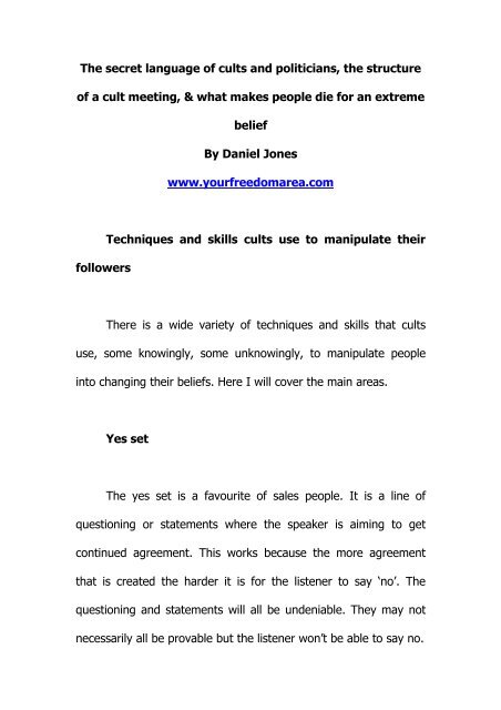 The secret language of cults and politicians, the structure of a cult ...