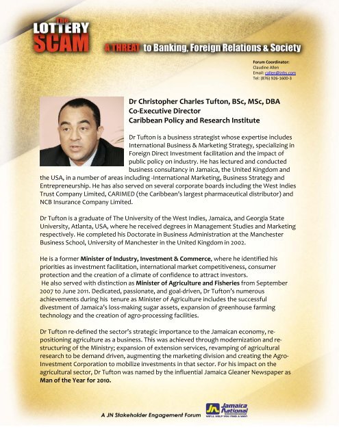 Dr Christopher Charles Tufton, BSc, MSc, DBA ... - Jamaica National
