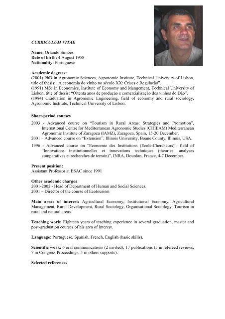 CURRICULUM VITAE Name: Orlando SimÃƒÂµes Date of birth: 4 ...