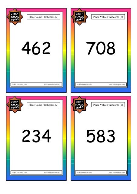 Place Value Flashcards - First School Years