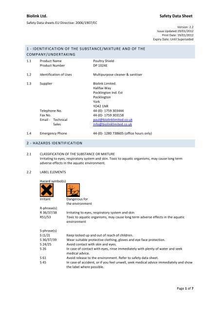 SDS Poultry Shield Data Sheet - Solway Feeders