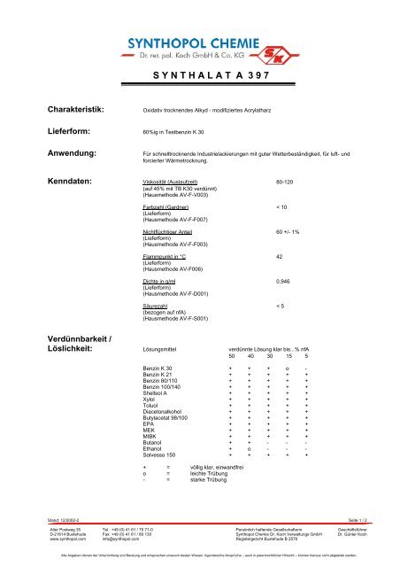 Synthalat A 397 - Synthopol Chemie