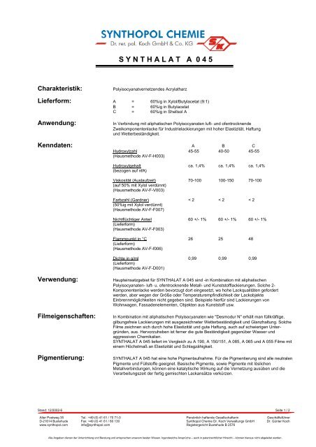 Synthalat A 045 - Synthopol Chemie