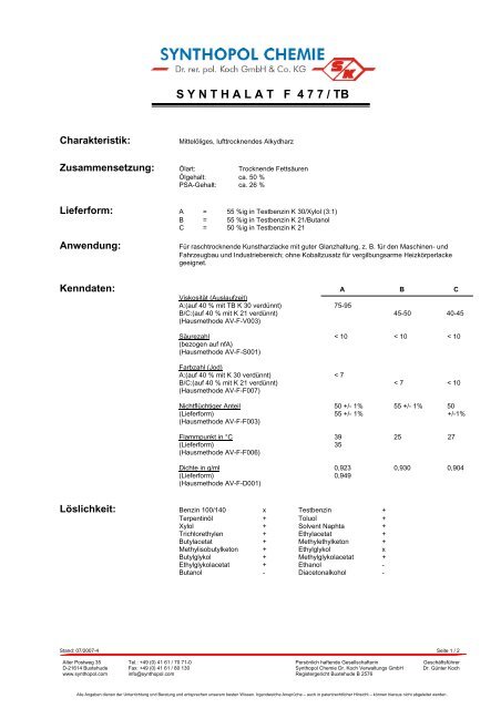 S Y N T H A L A T F 4 7 7 / TB - Synthopol Chemie