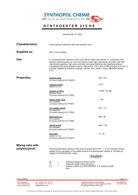 16SYNTHOESTER 215 HS_en.pdf - Synthopol Chemie