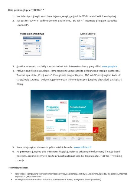 Kaip prisijungti prie TEO Wi-Fi? 1. NorÃ„Â—dami ... - Internetas ZEBRA