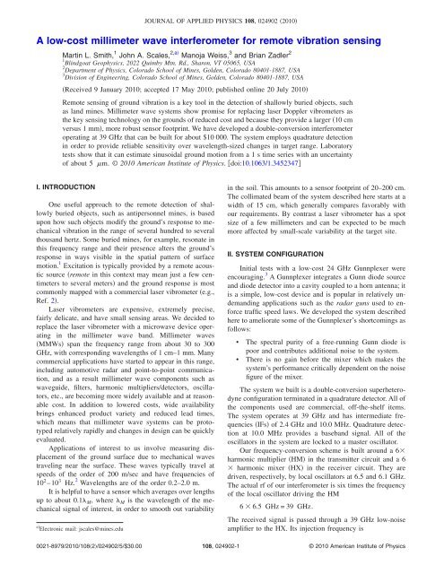 A low-cost millimeter wave interferometer for remote ... - ResearchGate