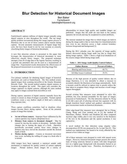 Blur Detection for Historical Document Images