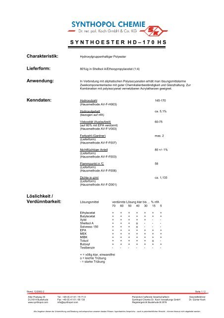 Synthoester_HD-170 HS + - Synthopol Chemie