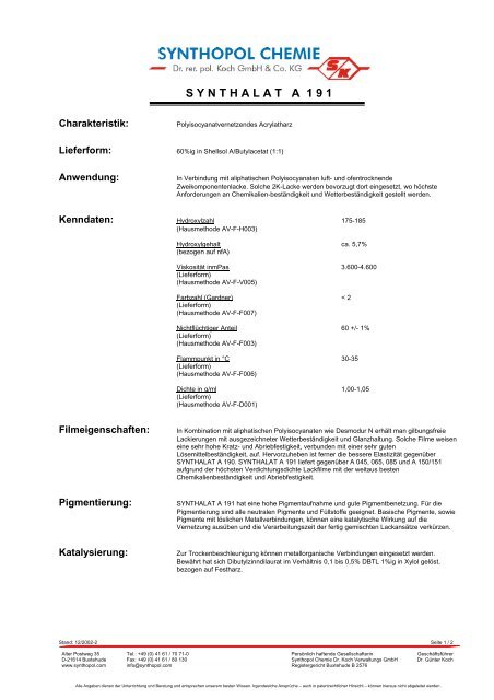 Synthalat A 191 - Synthopol Chemie