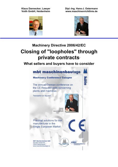 Machinery Directive 2006/42/EC Closing of "loopholes" through ...