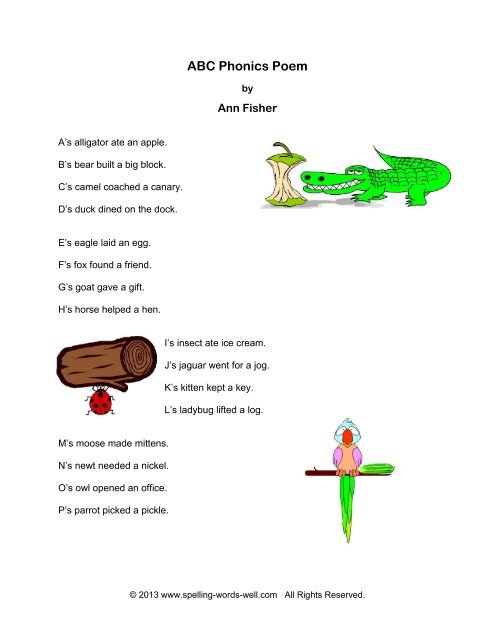 Printable ABC Phonics Poem Spelling Words Well Printable ABC Phonics Poem Spelling Words Well