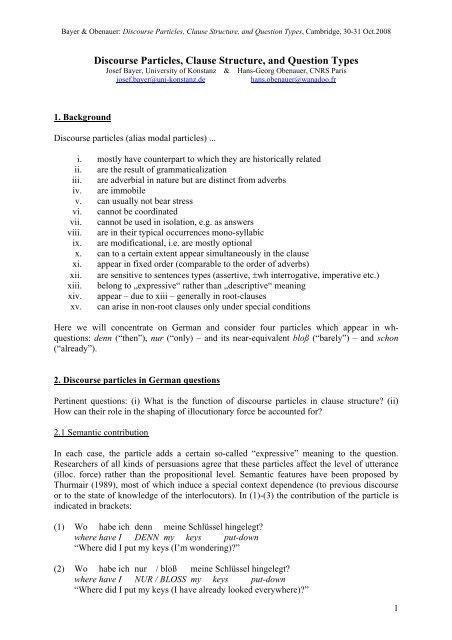 Discourse Particles, Clause Structure, and Question Types
