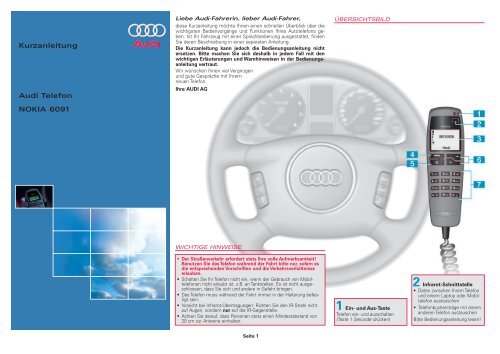 Kurzanleitung Audi Telefon NOKIA 6091