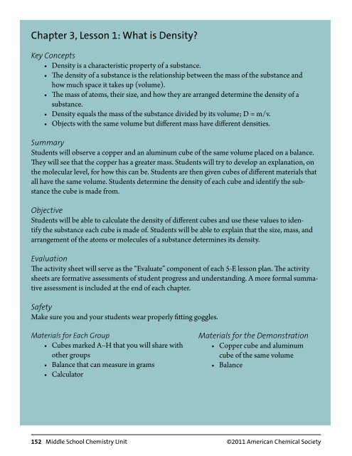 Chapter 3, Lesson 1: What is Density? - Middle School Chemistry