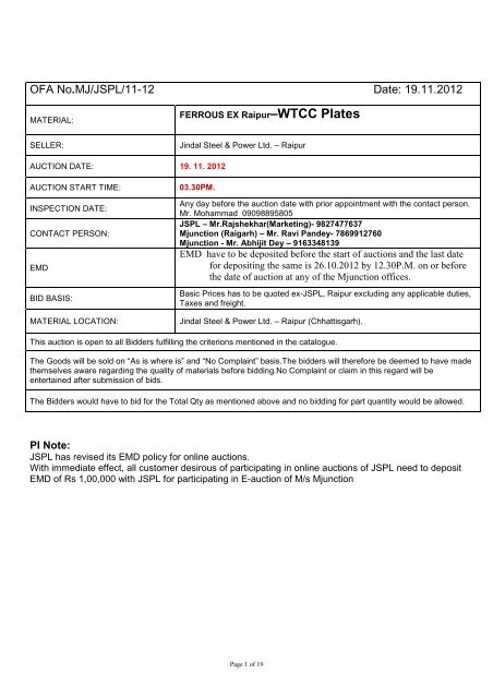 JSPL Ex Raipur- WTCC Plates - Login - Metaljunction