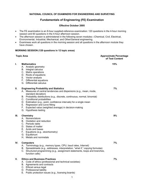 Fundamentals of Engineering (FE) Examination