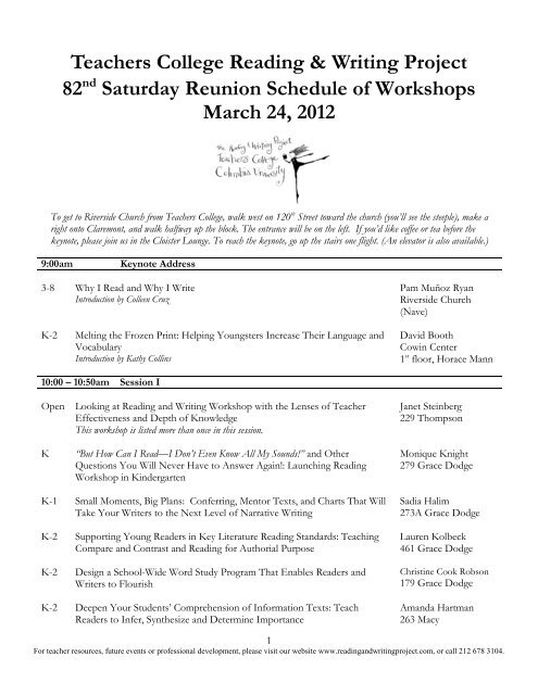 Teachers college reading & writing project saturday reunion