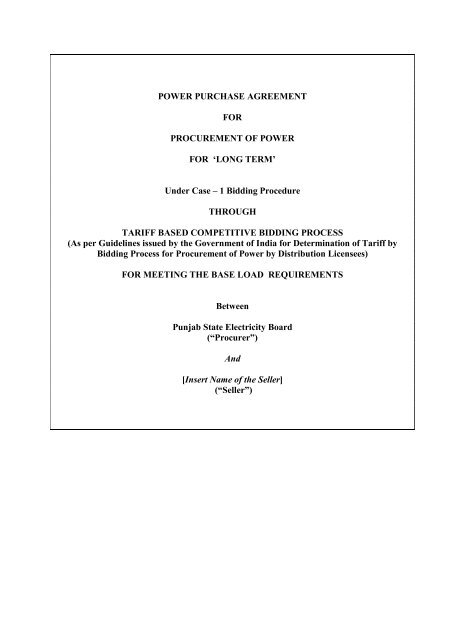 POWER PURCHASE AGREEMENT FOR PROCUREMENT ... - PSPCL