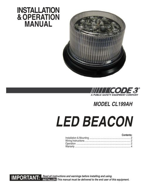 CL199 and CL299 LED Beacons Installation Guide - Code 3 Public ...