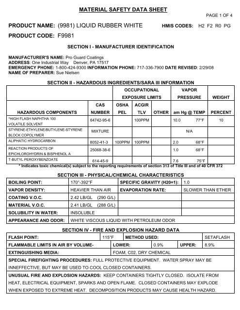 MATERIAL SAFETY DATA SHEET - Meridian Liquid Coatings