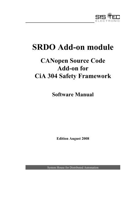 CANopen CiA 304 SRDO Add-on - Software Manual