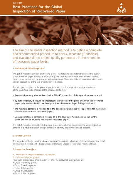 Best Practices for the Global Inspection of Recovered Paper - CEPI ...