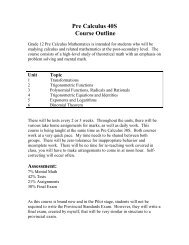 Pre Calculus 30S Course Outline - Elkhorn School